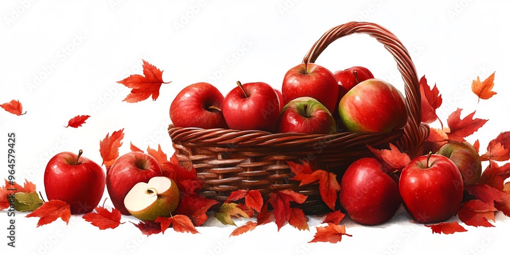 Fall apple basket clipart, full basket, harvest element, watercolor ...