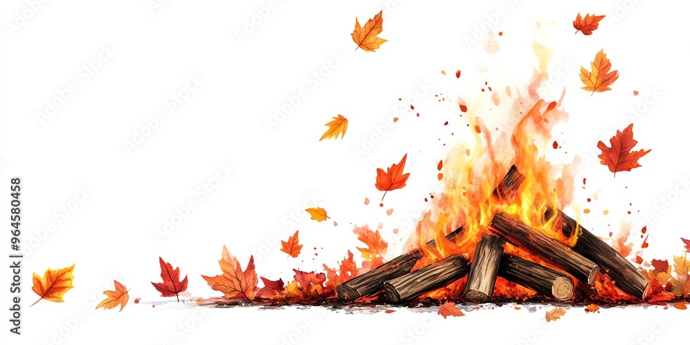 Autumn bonfire clipart, full bonfire scene, seasonal activity element ...