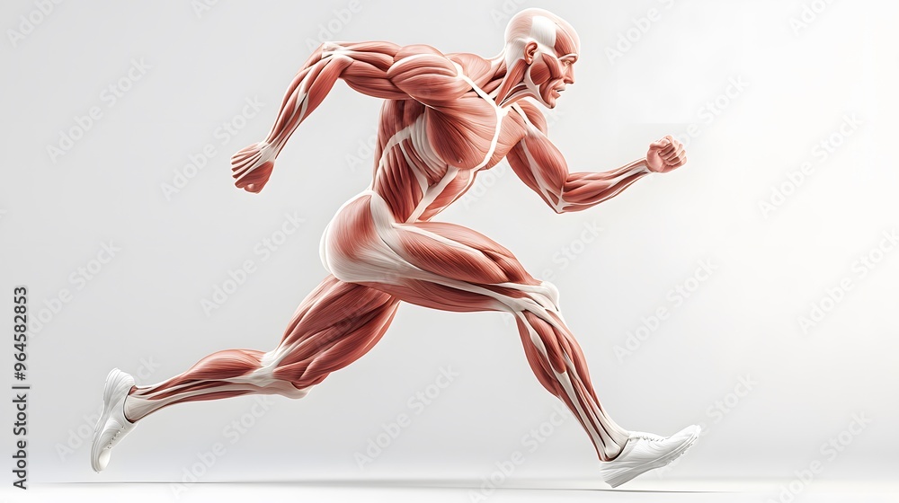 Muscular System Highlighted in Motion: A dynamic illustration of the ...