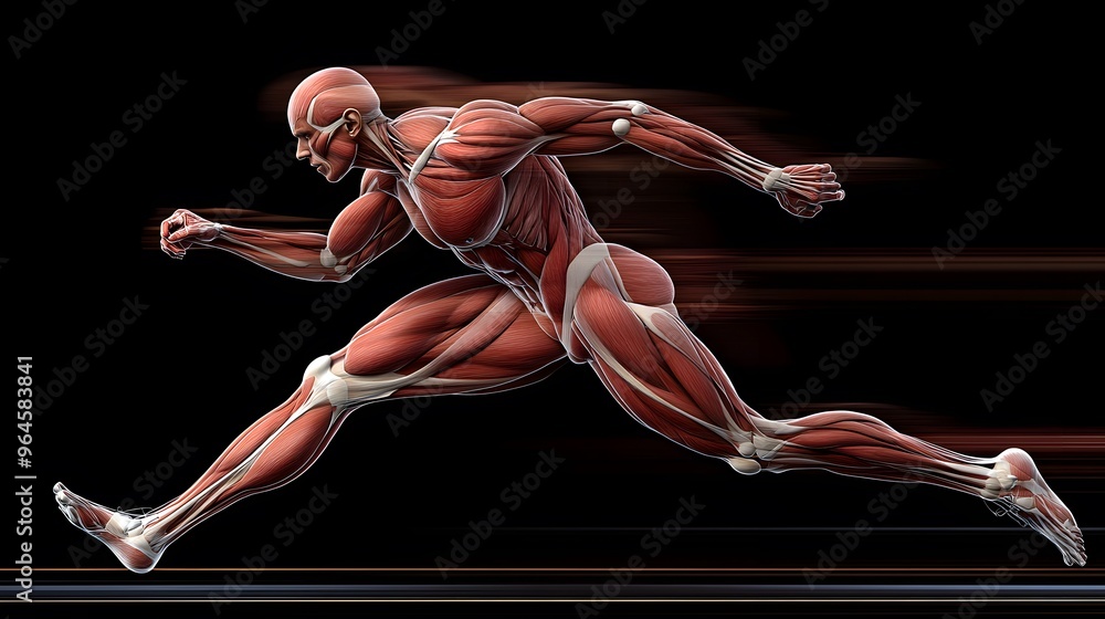 Muscular System Highlighted in Motion: A dynamic illustration of the ...