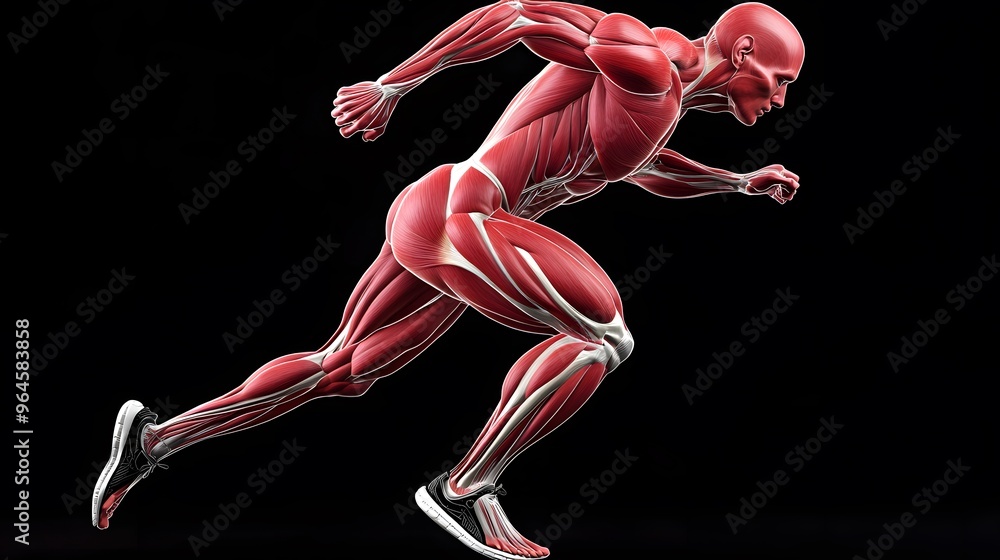 Muscular System Highlighted in Motion: A dynamic illustration of the ...