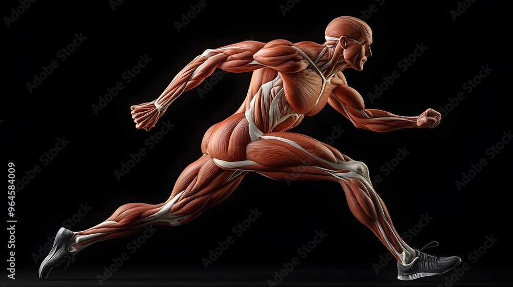 Muscular System Highlighted in Motion: A dynamic illustration of the ...