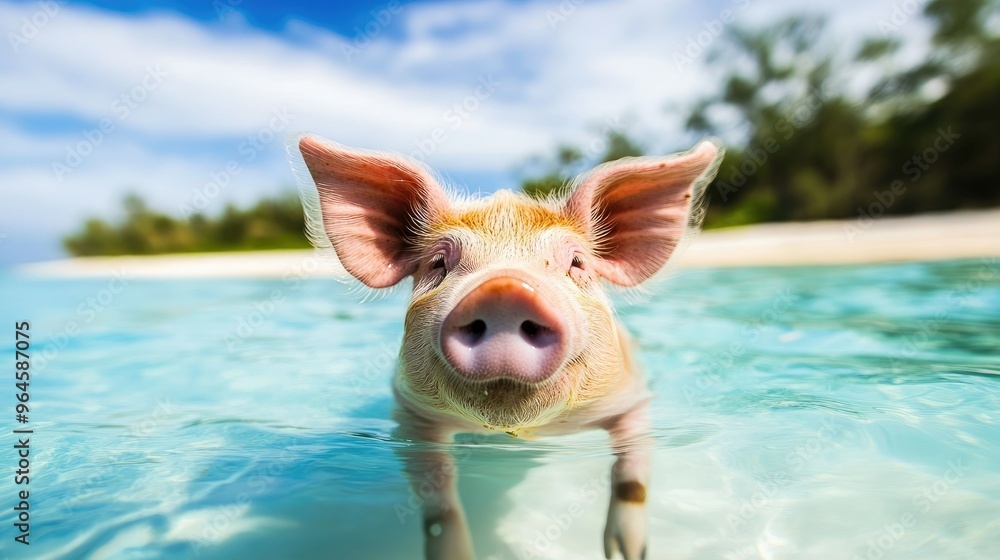 The famous swimming pigs of Pig Beach frolicking in the crystal-clear ...