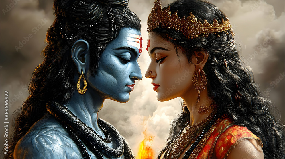 Depiction of divine figures, symbolizing love and devotion in a ...