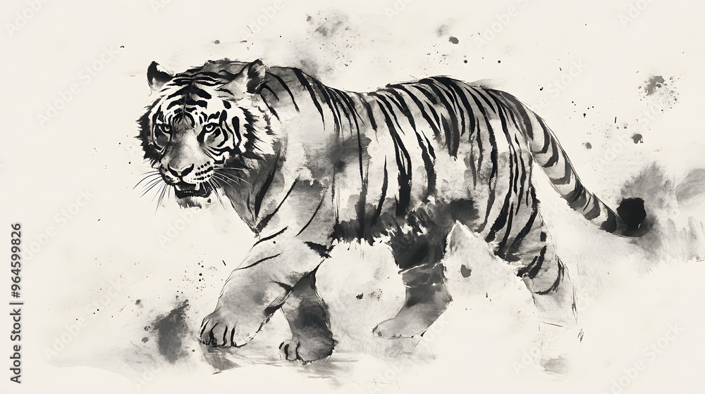 Tiger Chinese Zodiac in Ink Wash Style: A tiger painted in the ...