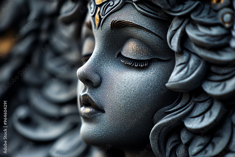 Stone angel, eyes wide open, staring into the distance seems to see ...