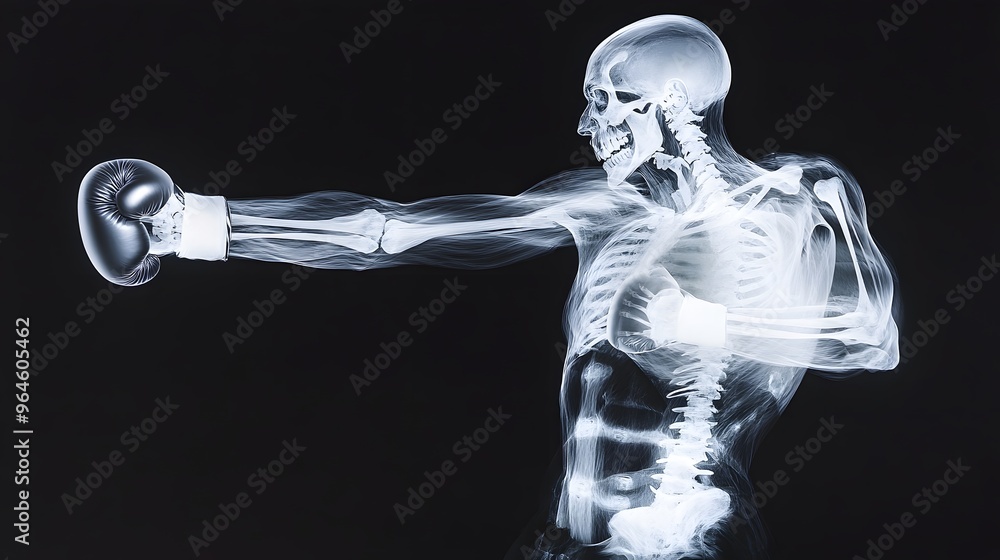 X-Ray of Boxer’s Torso in Motion: An X-ray depiction of a boxer’s torso ...
