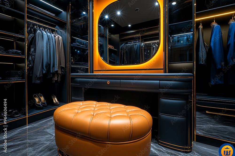 Vanity table in a luxurious walk-in closet, illustrated in a scene ...