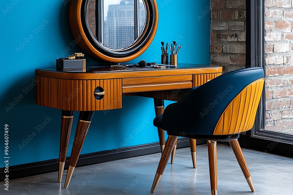 Vanity table with a mix of vintage and modern elements, illustrated in ...