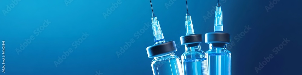 Vaccine bottle flu dose shot drug needle syringe, medical concept ...