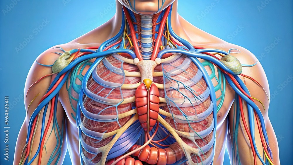 chest cavity anatomy detailed illustration technical Stock Illustration ...