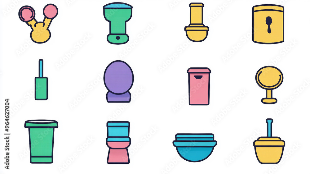 Vibrant Set Of Restroom Icons With Gender Neutral Pictogram For Inclusive Spaces Stock