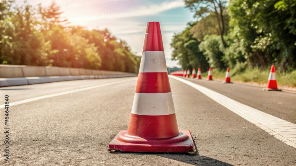 Traffic cone on a city street with buildings in the background for ...