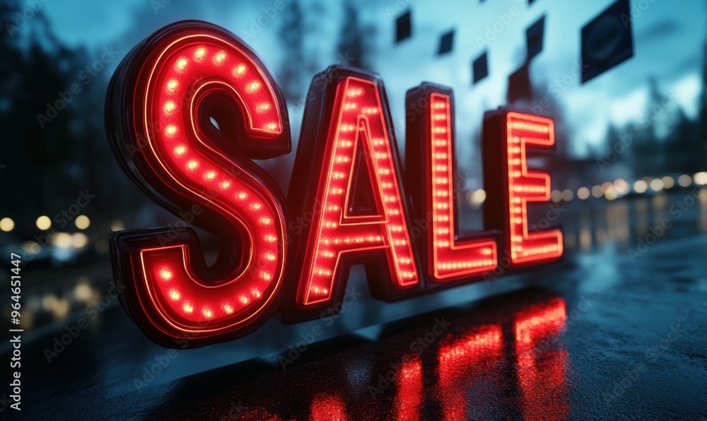Neon 3D "SALE" sign with glowing volumetric and contour lighting ...
