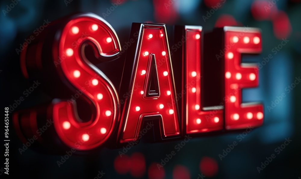 A dynamic neon glowing "SALE" sign in 3D, featuring volumetric light ...