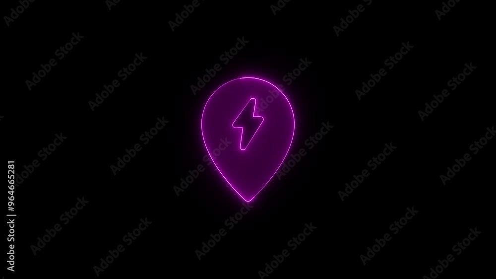 Neon lightning bolt, glowing sign. Abstract neon battery charging icon ...