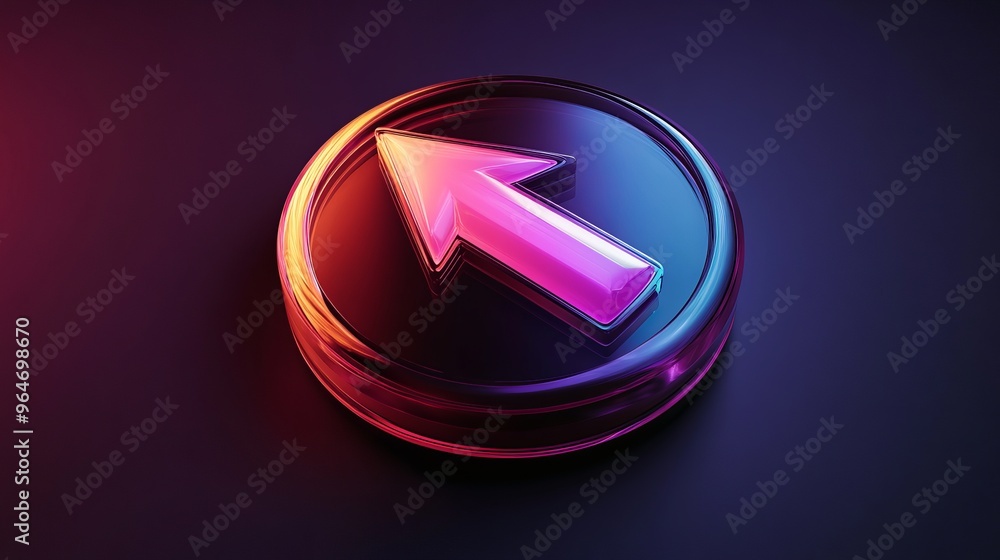 A 3D rendering of a round arrow icon with a vibrant gradient, designed ...