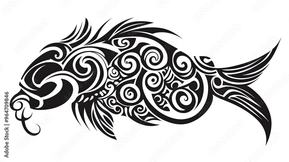 Maori tattoo design with elegant koru spirals, fish hooks, and flowing ...