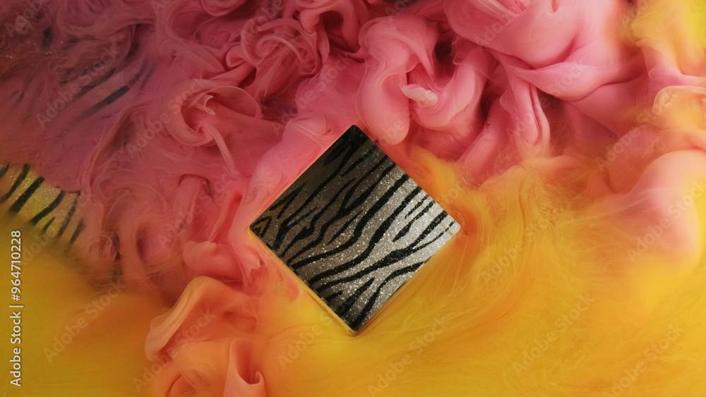 Colorful steam. Ink water. Pastel pink cloud yellow mist mix flow ...