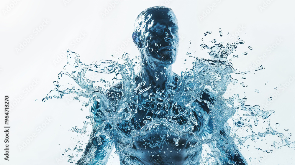 Human figure composed of splashing water. Dynamic liquid sculpture ...