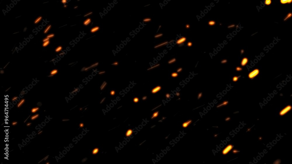Fire ember particles or sparks flying with different speed in turbulent ...