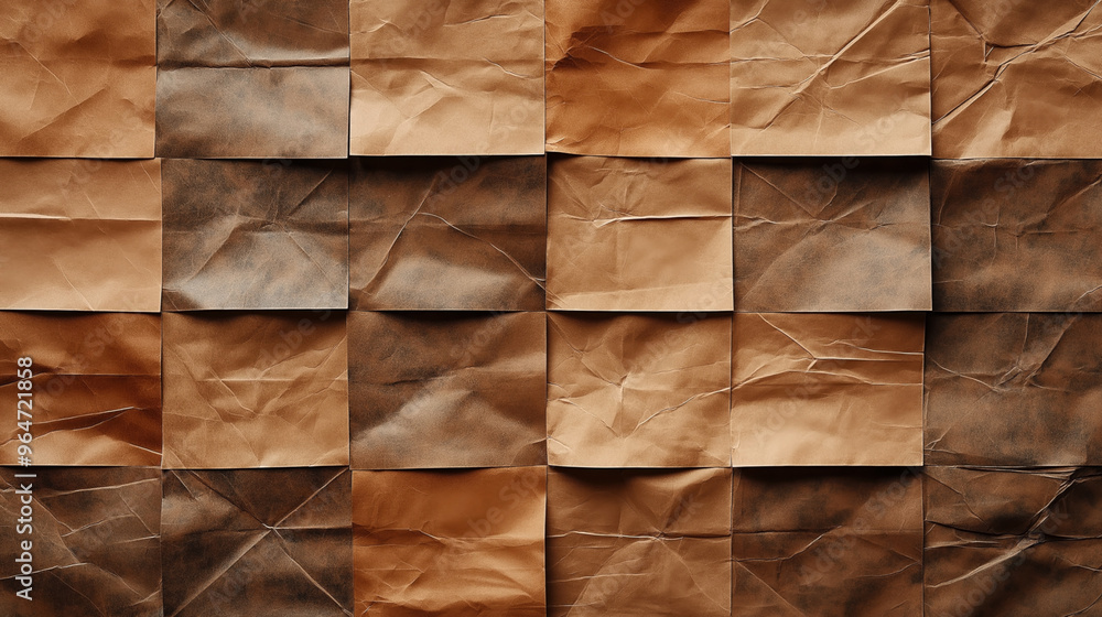 Image of a grid pattern made from wrinkled brown and black paper ...