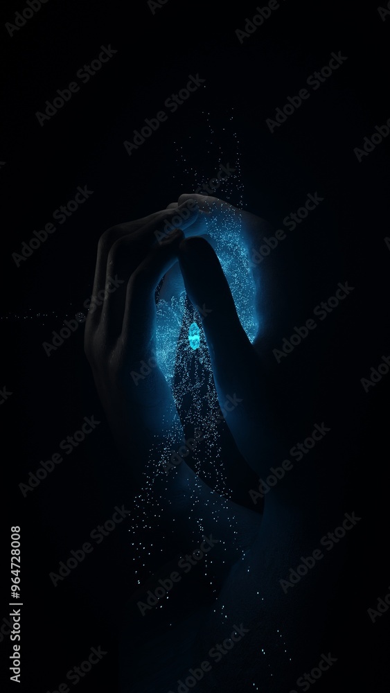 Mysterious crystal, giant stone hands protect the shining stone inside ...