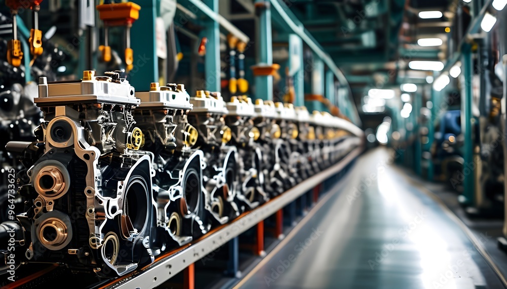 Engine manufacturing process in a state-of-the-art car engine factory ...