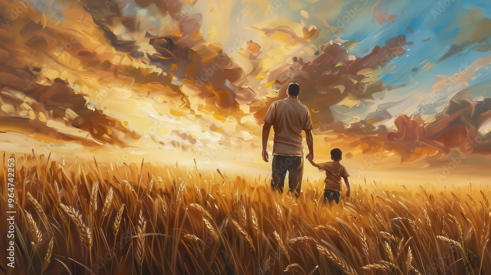 wheat field prayer father and sons spiritual bonding at golden hour oil ...