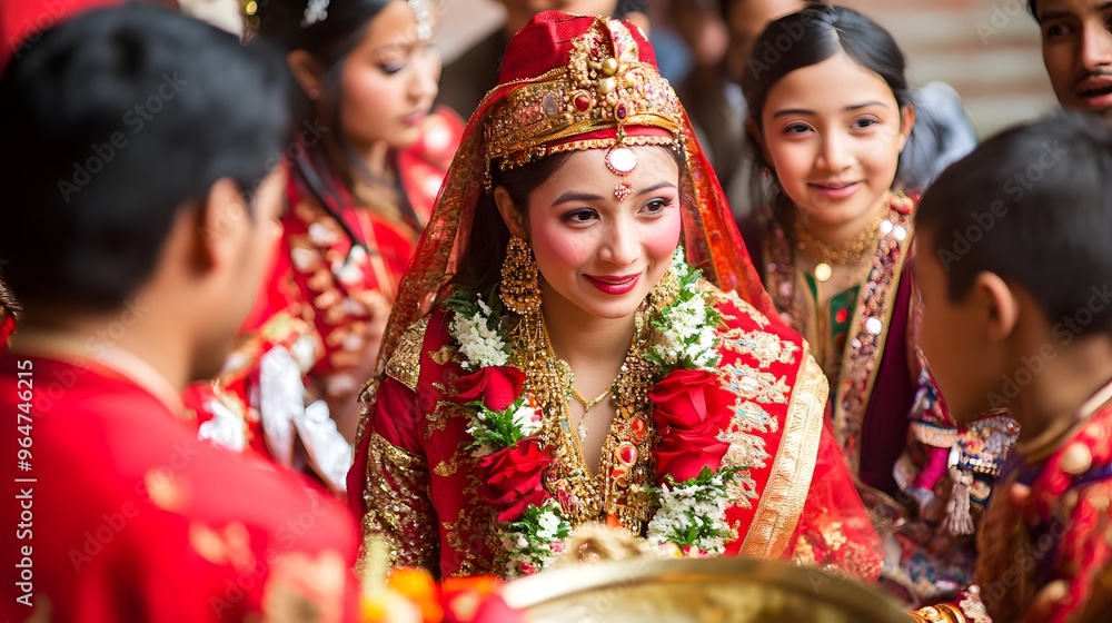 Traditional Nepalese Wedding Ceremony: A traditional wedding ceremony in Nepal, with the bride ...
