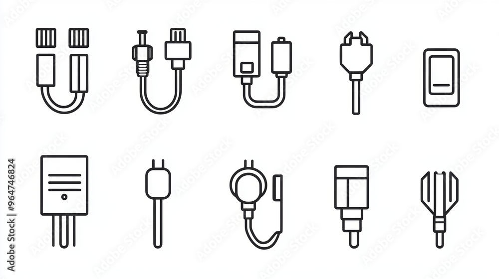 A set of icons showing different types of electrical plugs. They are ...