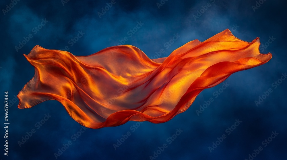 It depicts a dupatta flying against a clear blue sky, capturing its ...