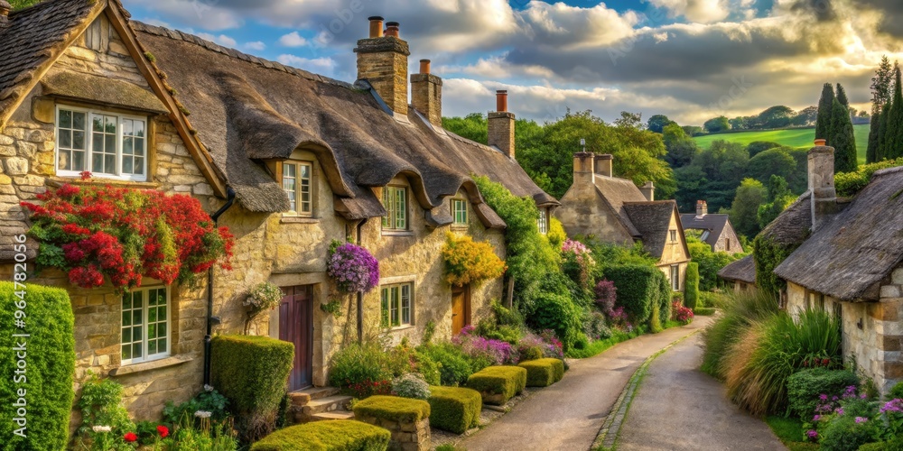 Charming English Village Cottages with Thatched Roofs and Lush Gardens ...