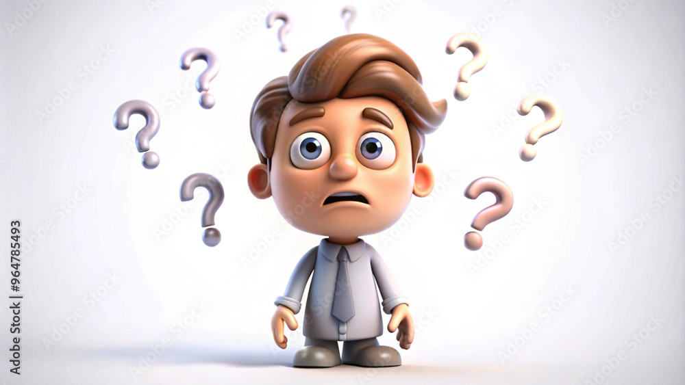 Confused cartoon character with question marks around, expressing ...