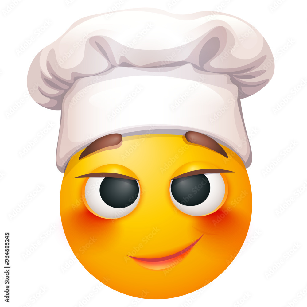 Female chef emoji on white background. Emoticon with chef hat. Cute ...