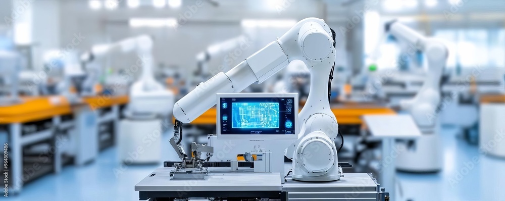 Smart factory robotics, digital assembly line, holographic control ...
