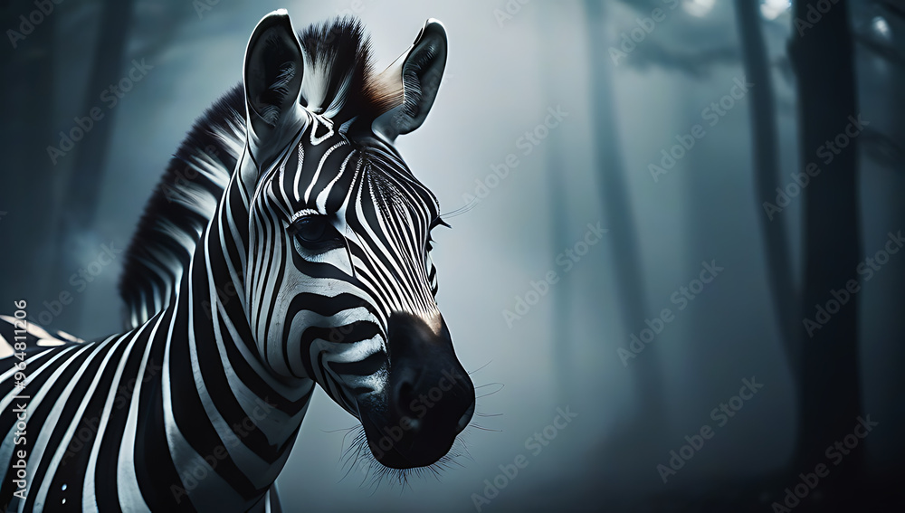fantasy zebra depicted zebra deity god zebra set dark background mist ...