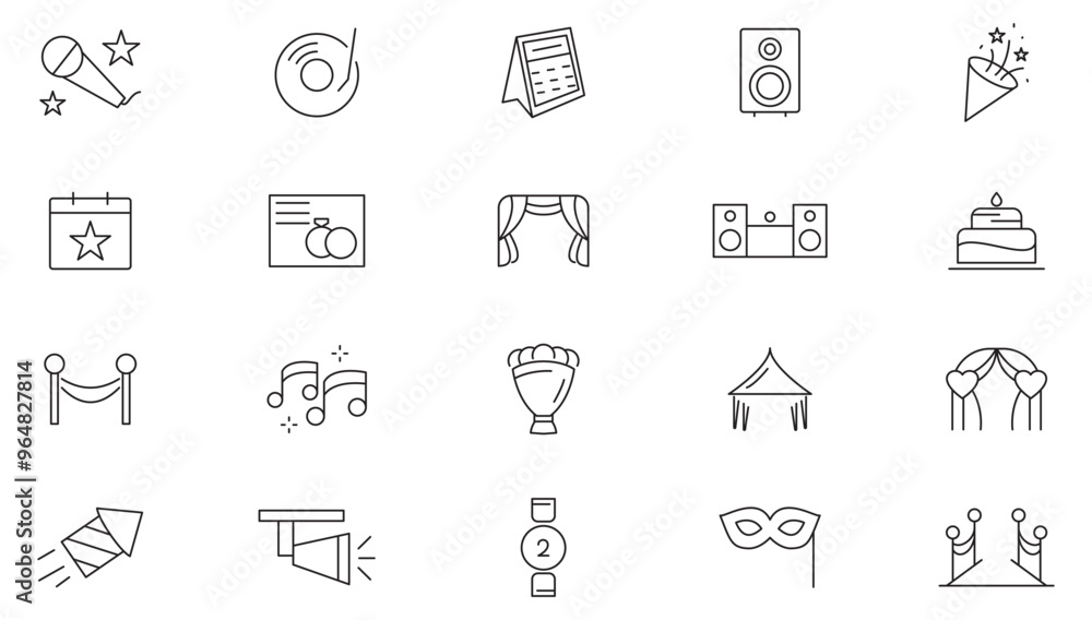 Event planning line icon collection. Wedding, entertainment ...