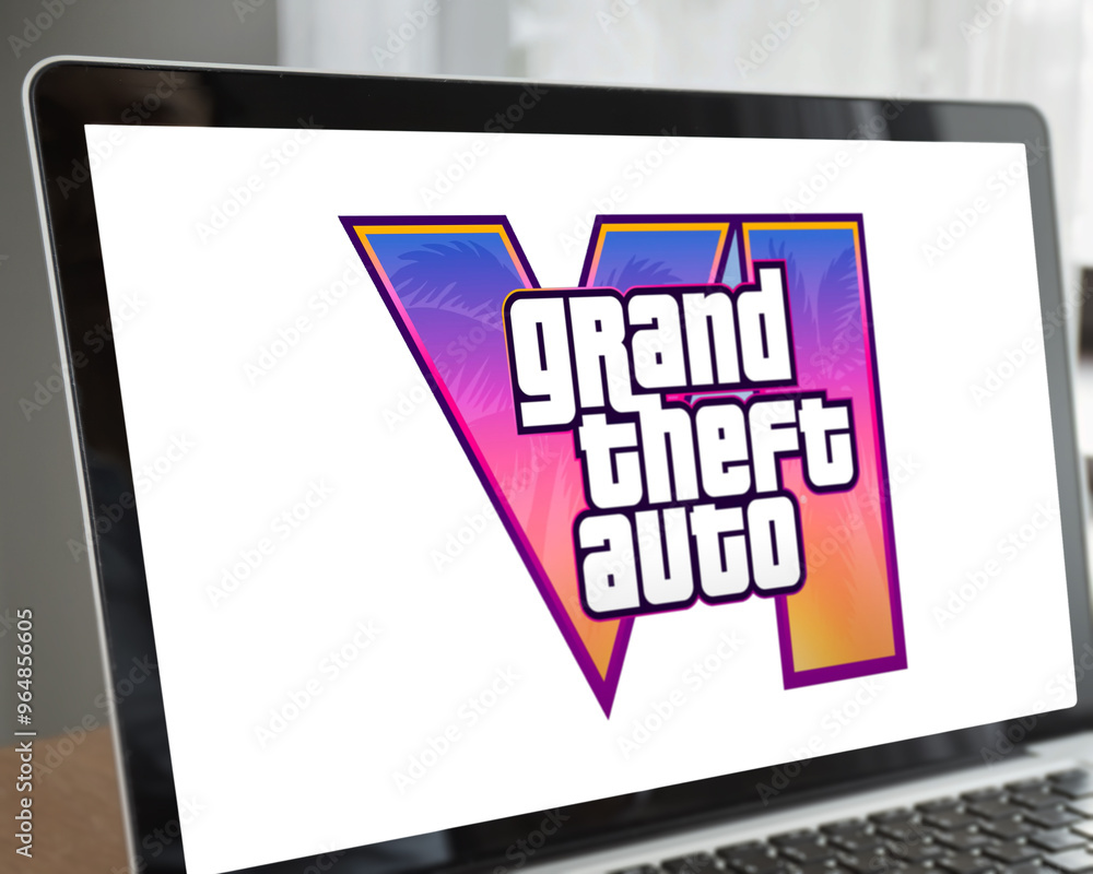 Istanbul, Turkey - 9 Sep 2024: Grand Theft Auto 6 logo on a laptop ...