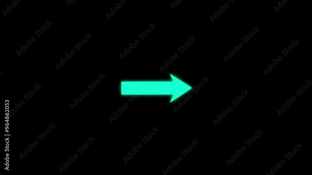 Right directional cyan color arrow loop animation on black screen ...
