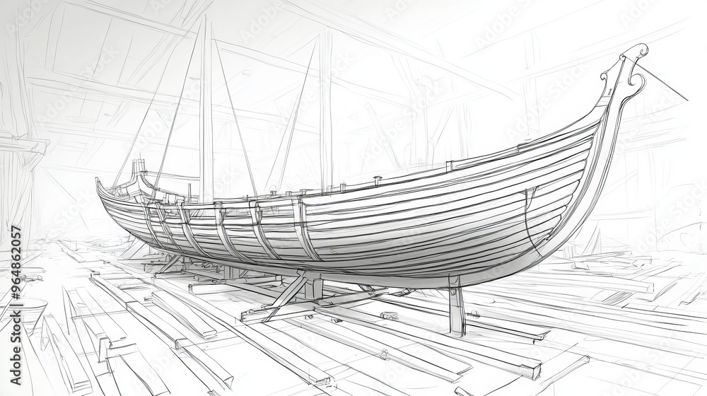 Drawing of a small wooden boat s structure depicting ribs, bulkheads ...