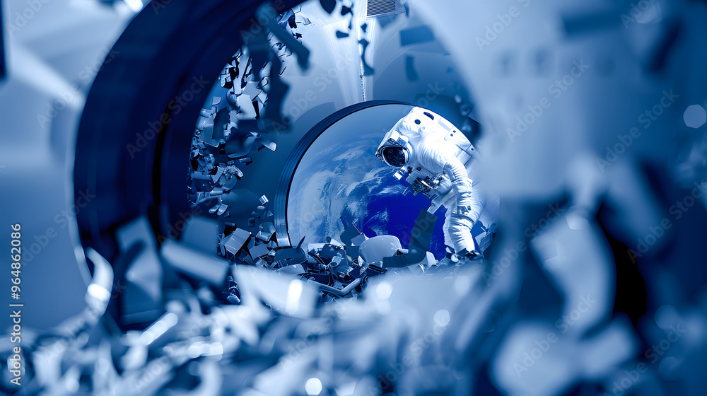 Space station recycling unit. Astronauts converting space junk into ...