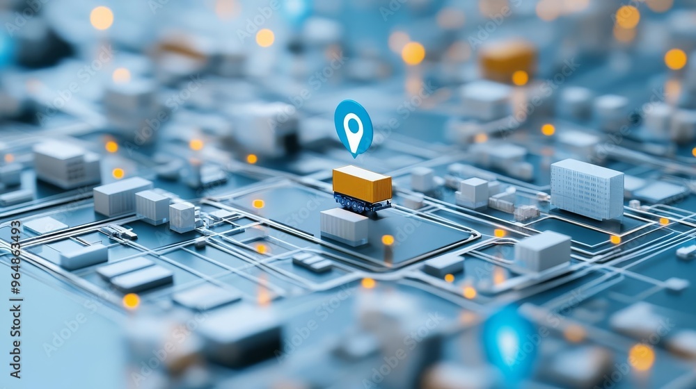 Digital map of a smart supply chain city with interconnected logistics ...