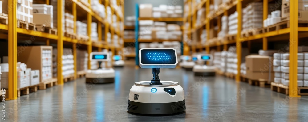 Warehouse robots scanning and sorting products based on AI ...