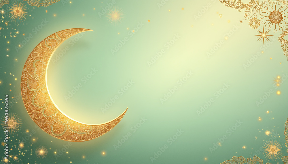 Pastel Green & Gold Crescent Moon Soft pastel green background with ...
