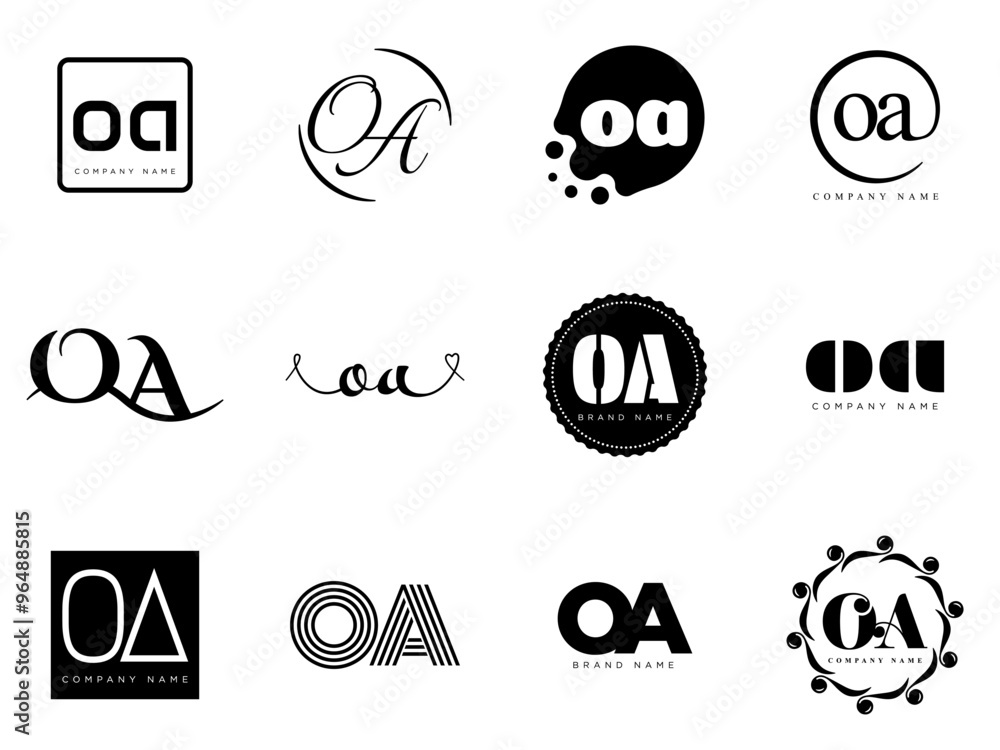 OA logo company template. Letter o and a logotype. Set different ...