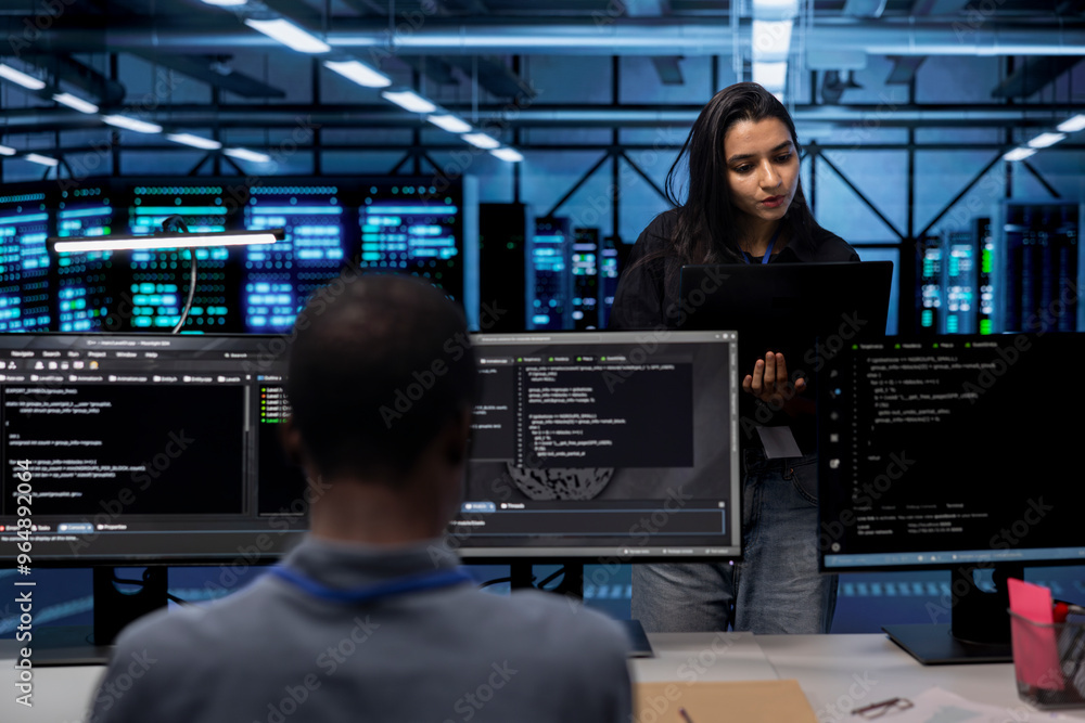 Computer Scientists In Data Center Running System Diagnostic Tests On Laptop To Fix Problems It 3520