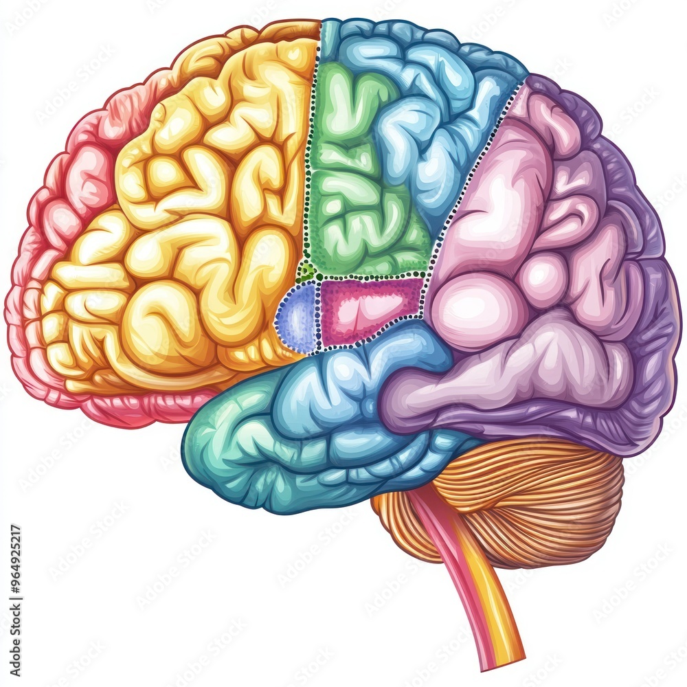 A comprehensive educational diagram showing the brain from a side view ...