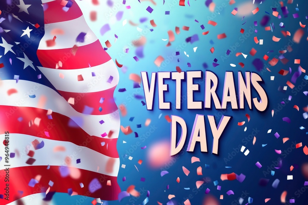 happy veterans day. realistic 3D text "VETERANS DAY" with confetti ...