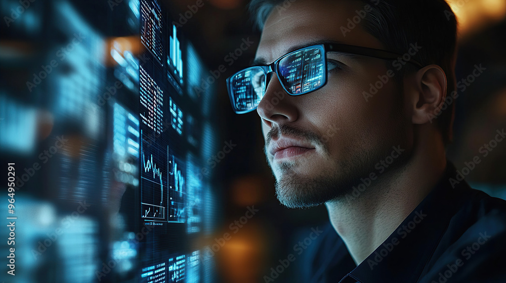 Cinematic stock photo of a financially savvy, handsome man in glasses ...